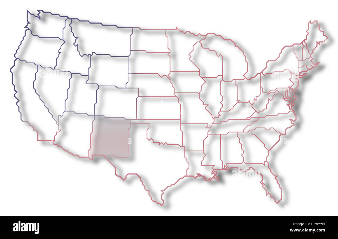 Political map of United States with the several states where New Mexico ...