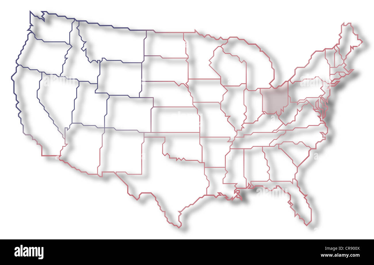 Political map of United States with the several states where Ohio is ...