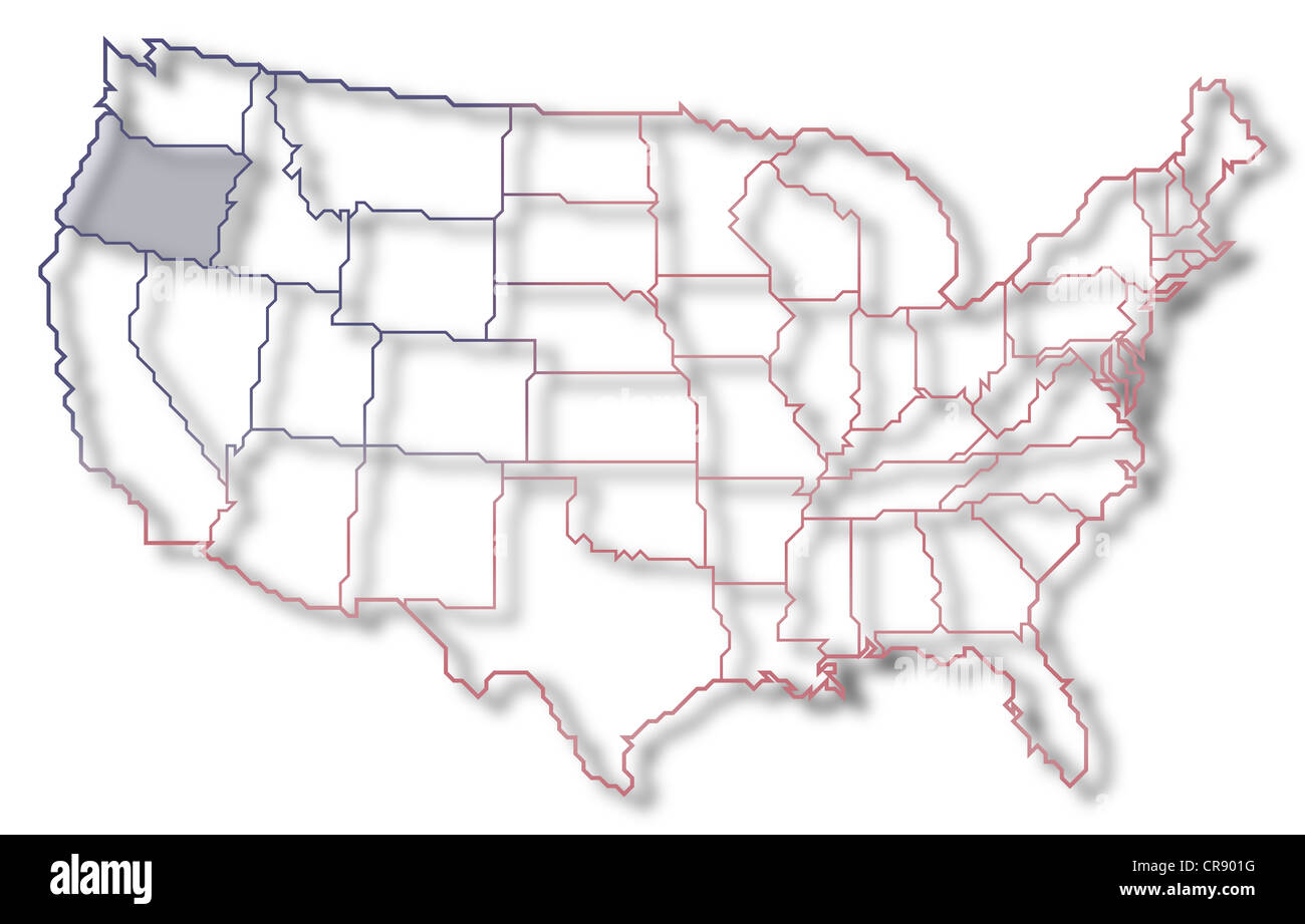 Political map of United States with the several states where Oregon is ...