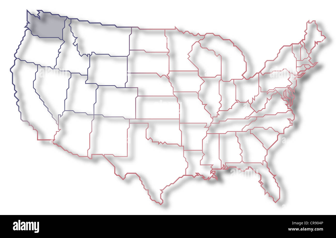 Political map of United States with the several states where Washington ...