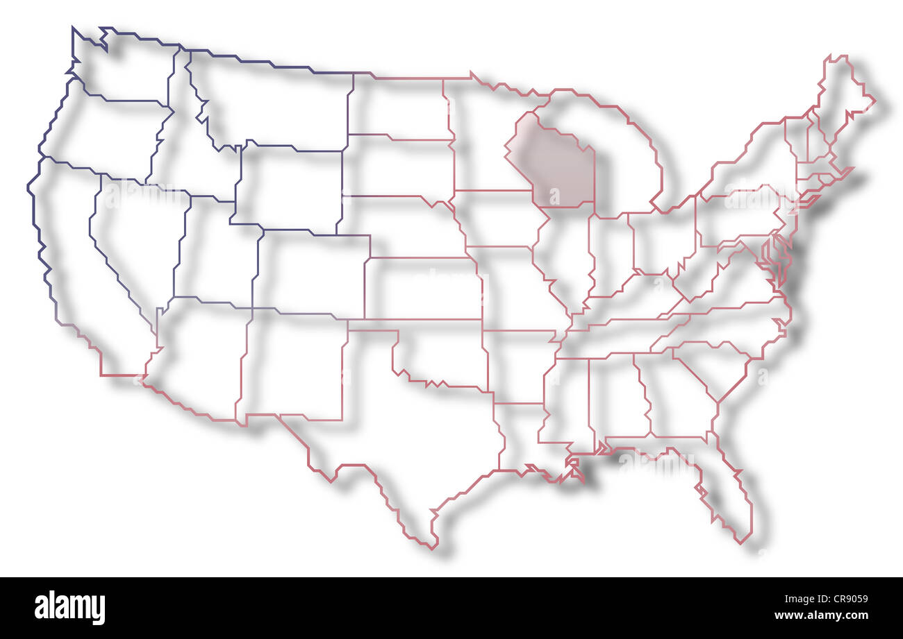 Political map of United States with the several states where Wisconsin ...