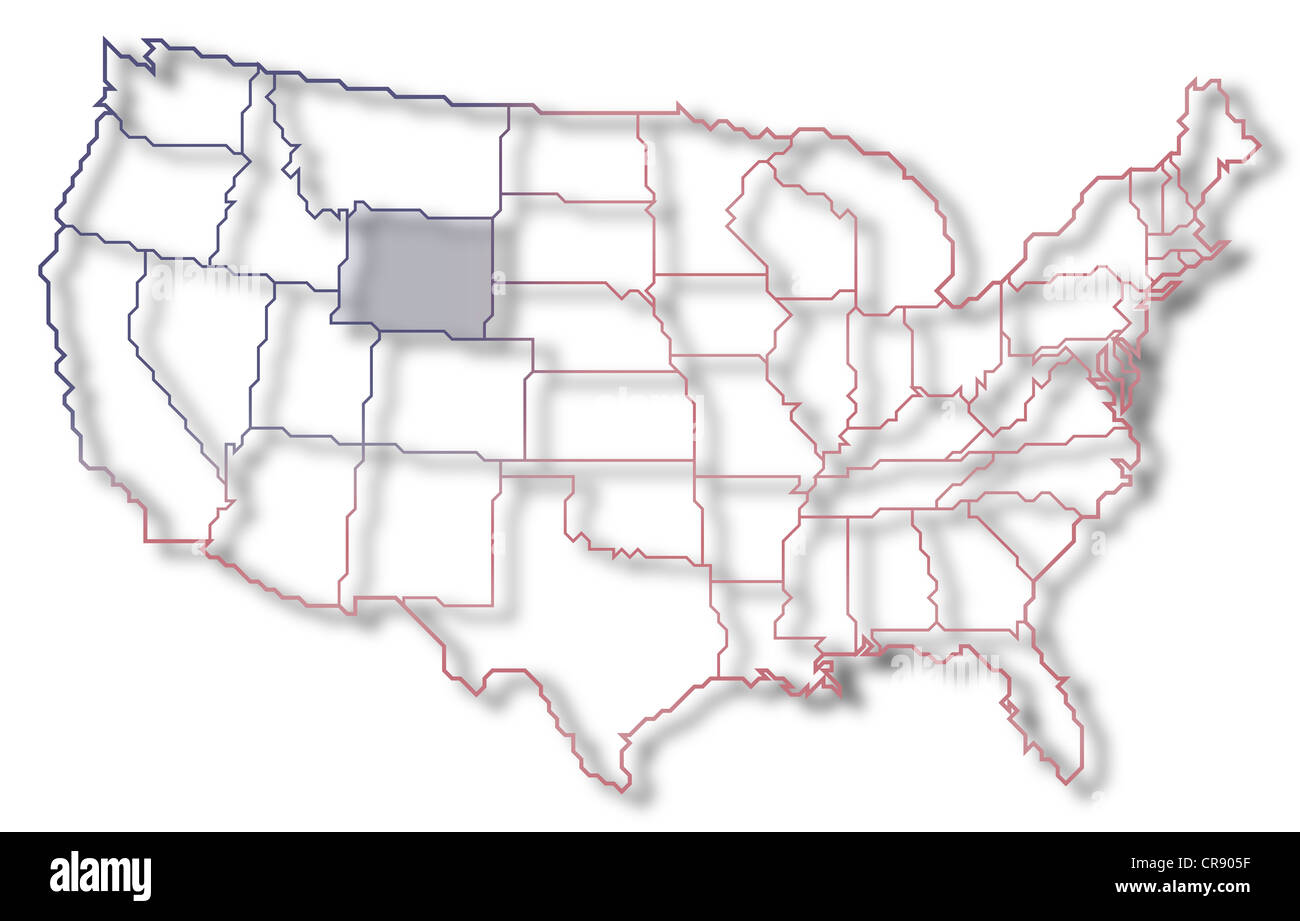 Political map of United States with the several states where Wyoming is ...
