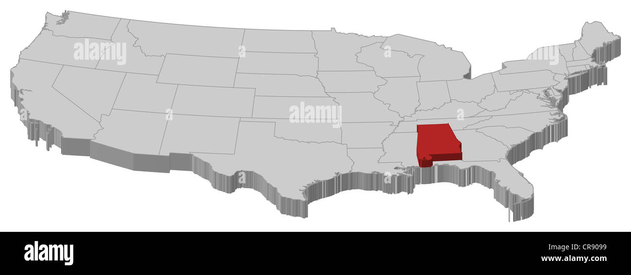 Political map of United States with the several states where Alabama is ...