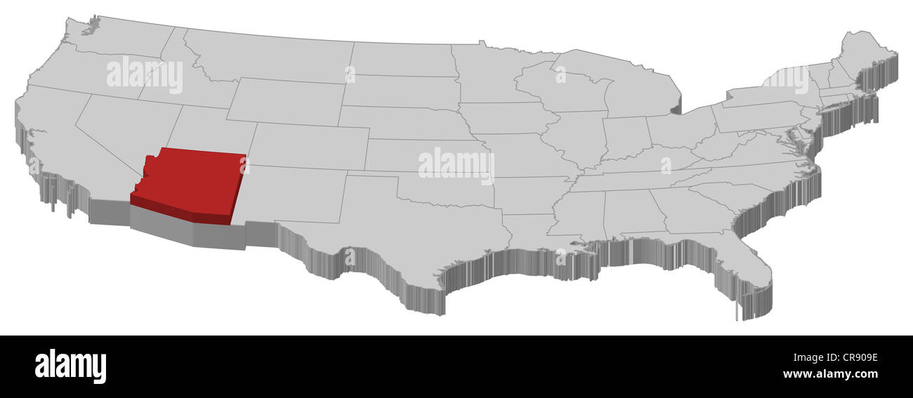 Political map of United States with the several states where Arizona is ...