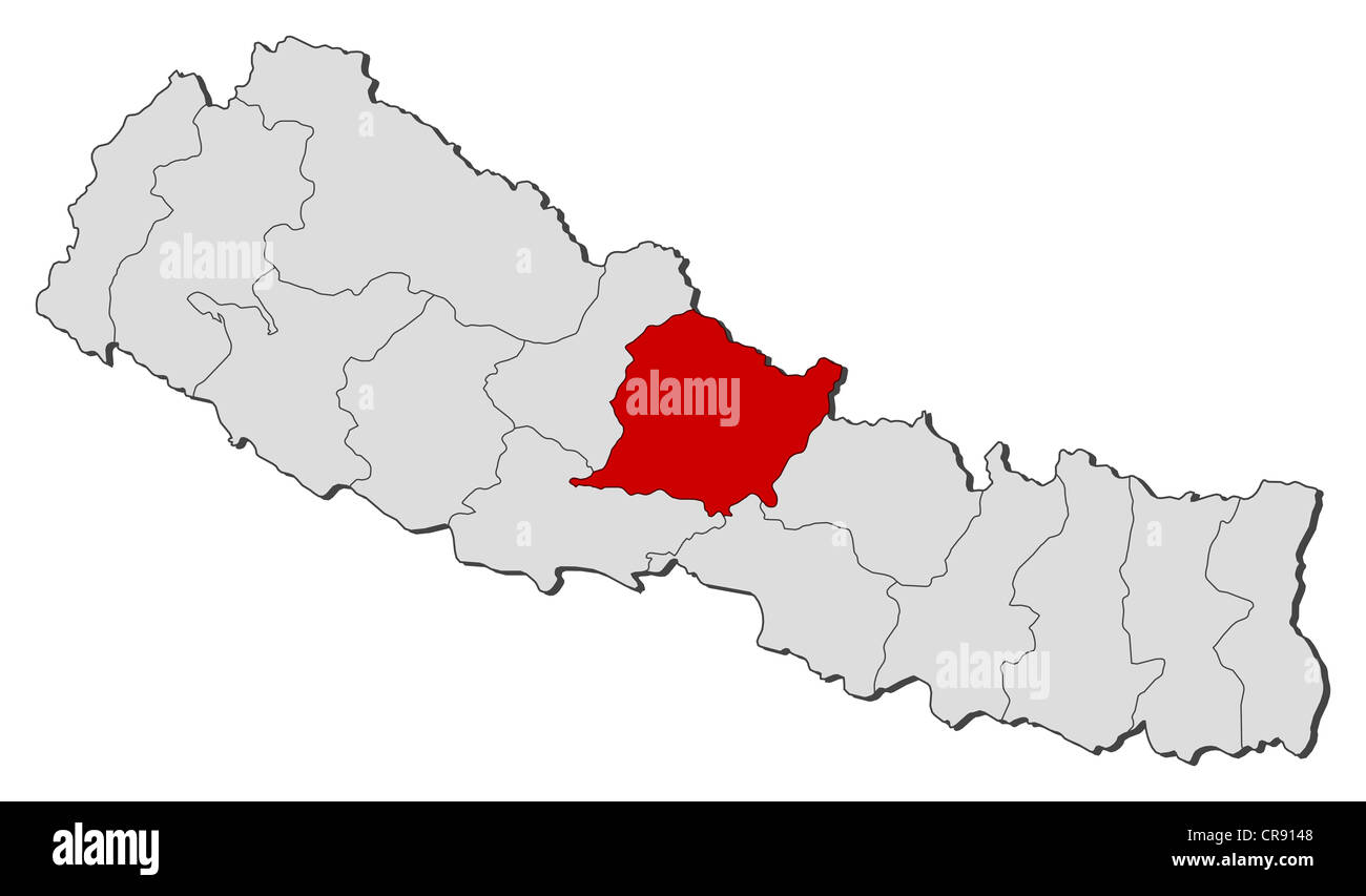 Political map of Nepal with the several zones where Gandaki is ...