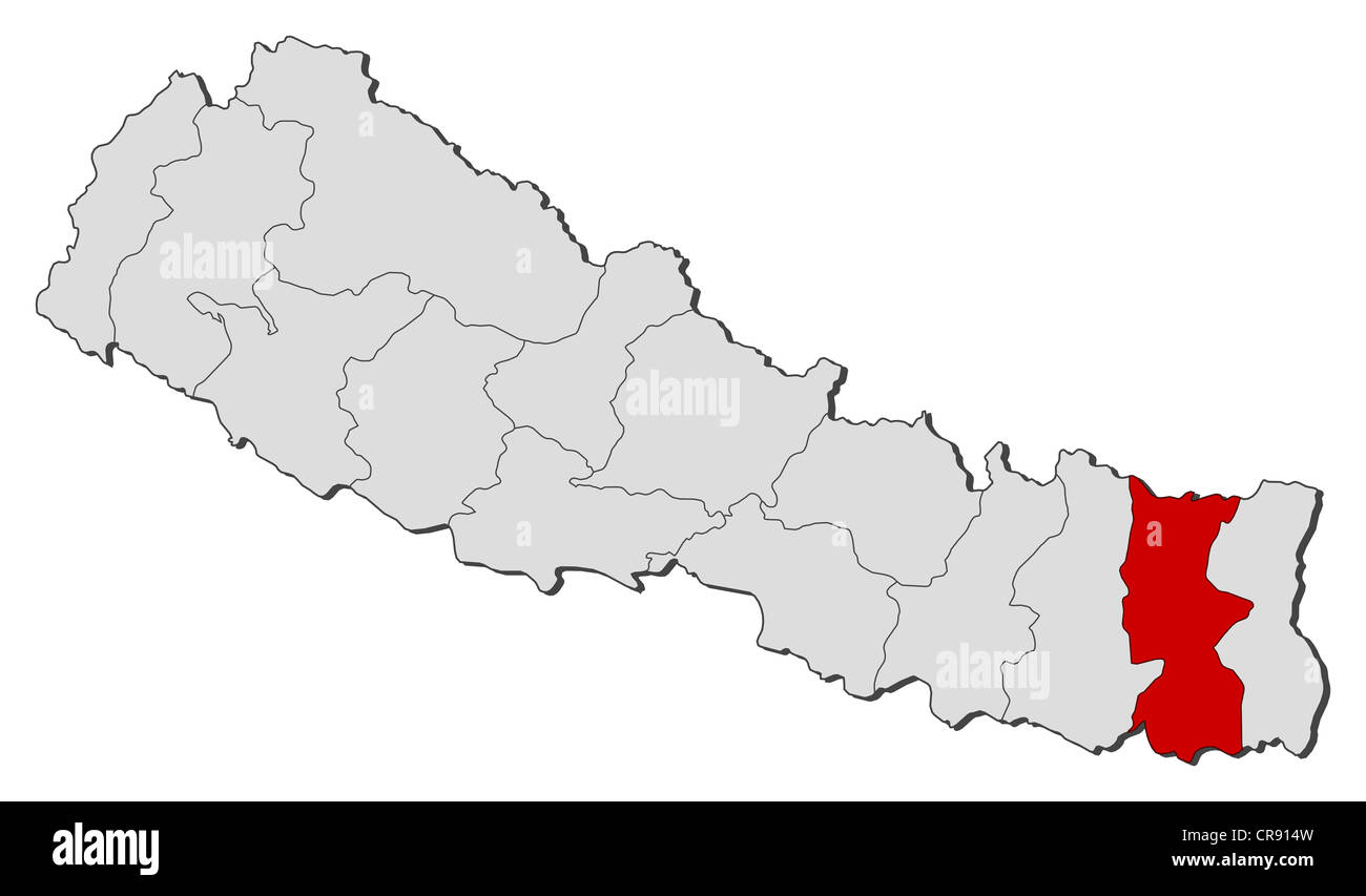 Political map of Nepal with the several zones where Koshi is ...