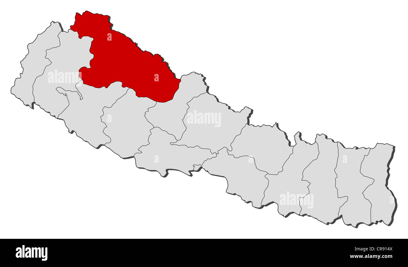 Political map of Nepal with the several zones where Karnali is ...