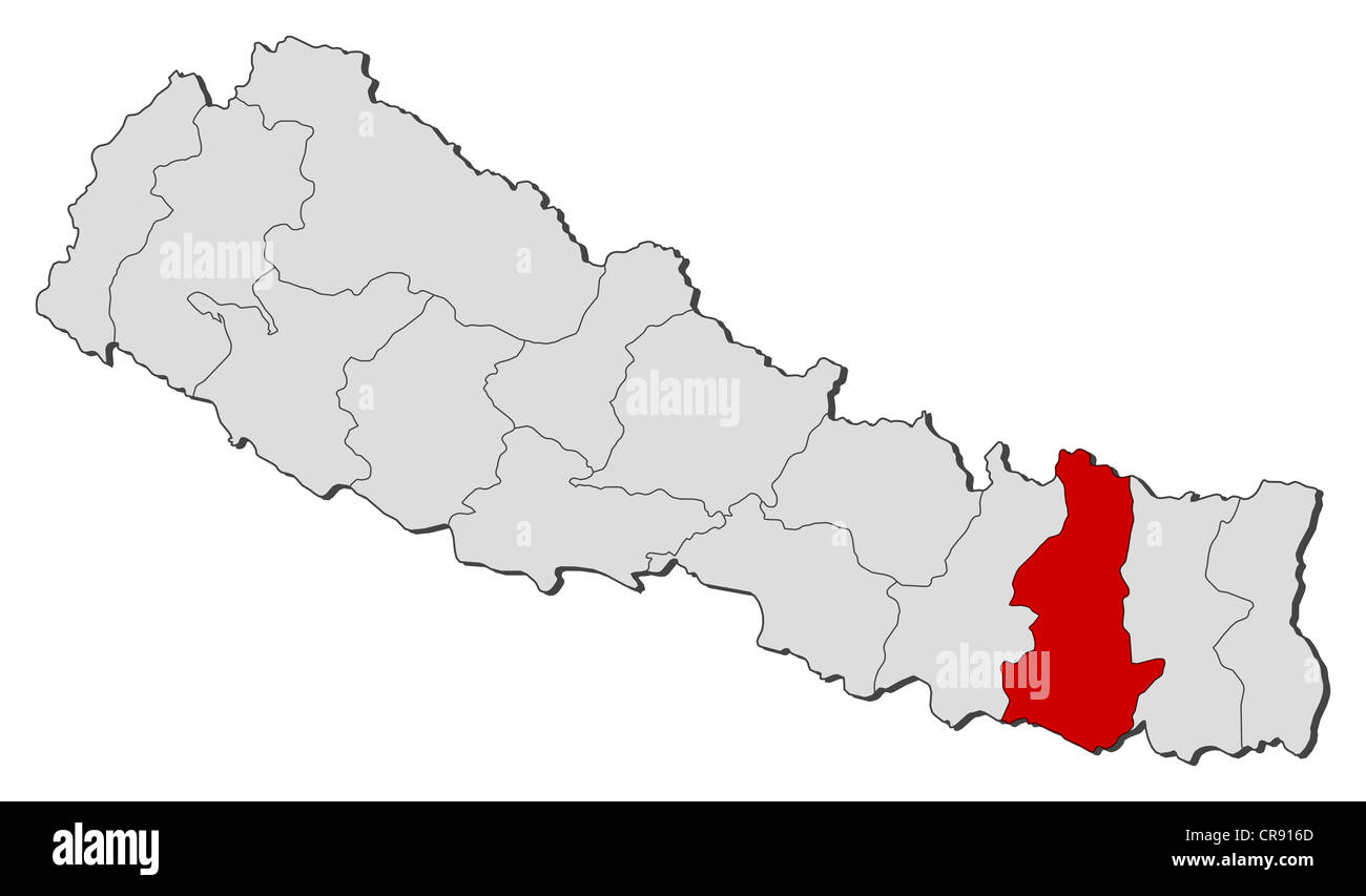 Political map of Nepal with the several zones where Sagarmatha is ...