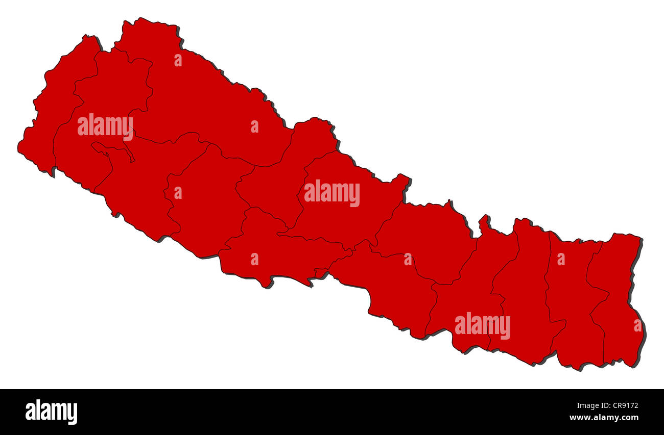 Political map of Nepal with the several zones Stock Photo - Alamy
