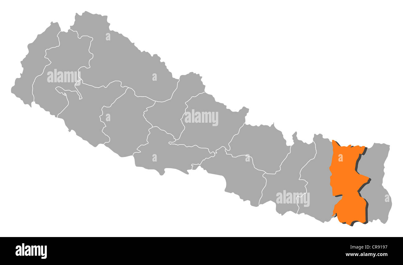 Political map of Nepal with the several zones where Koshi is ...
