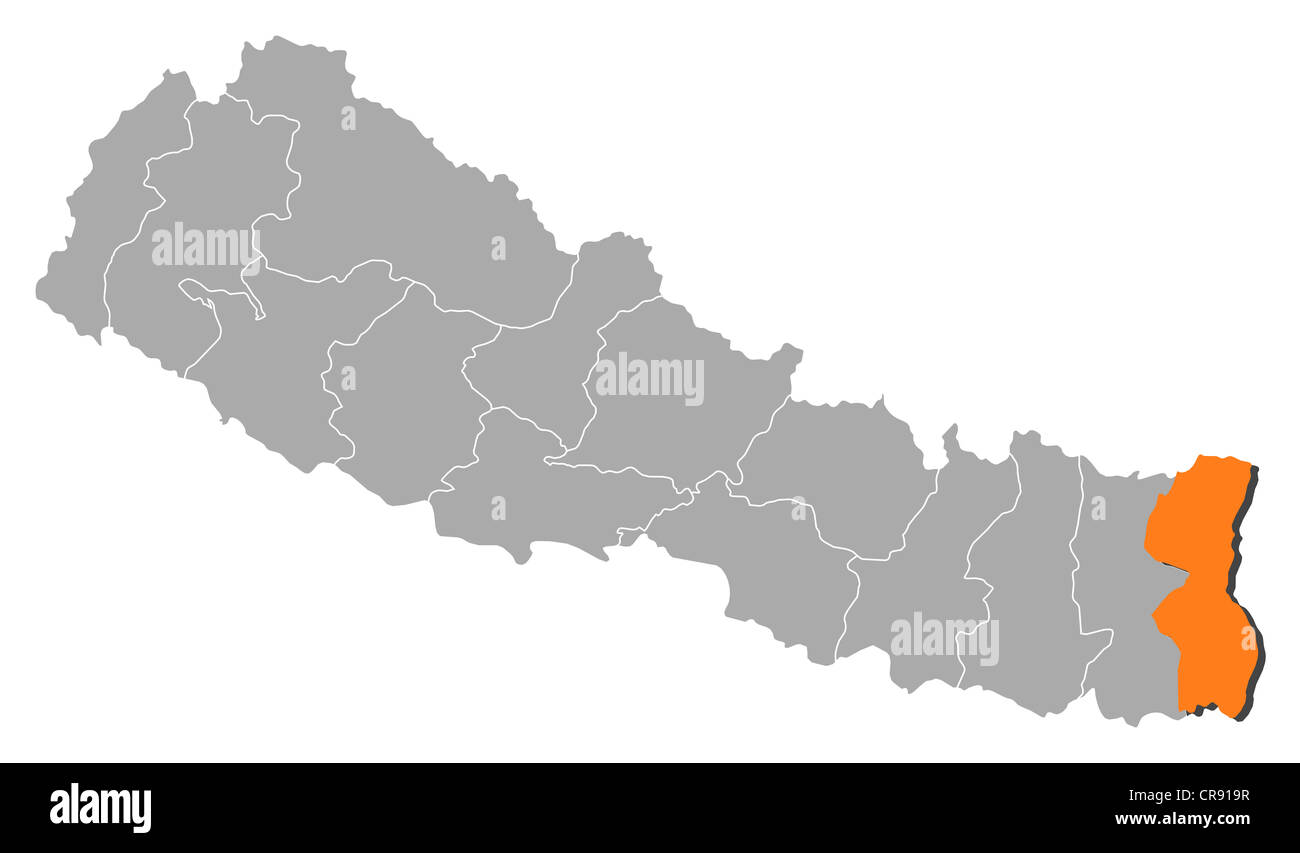 Political map of Nepal with the several zones where Mechi is ...