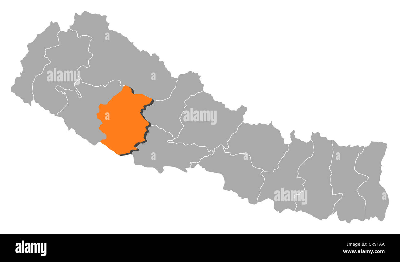 Political map of Nepal with the several zones where Rapti is ...