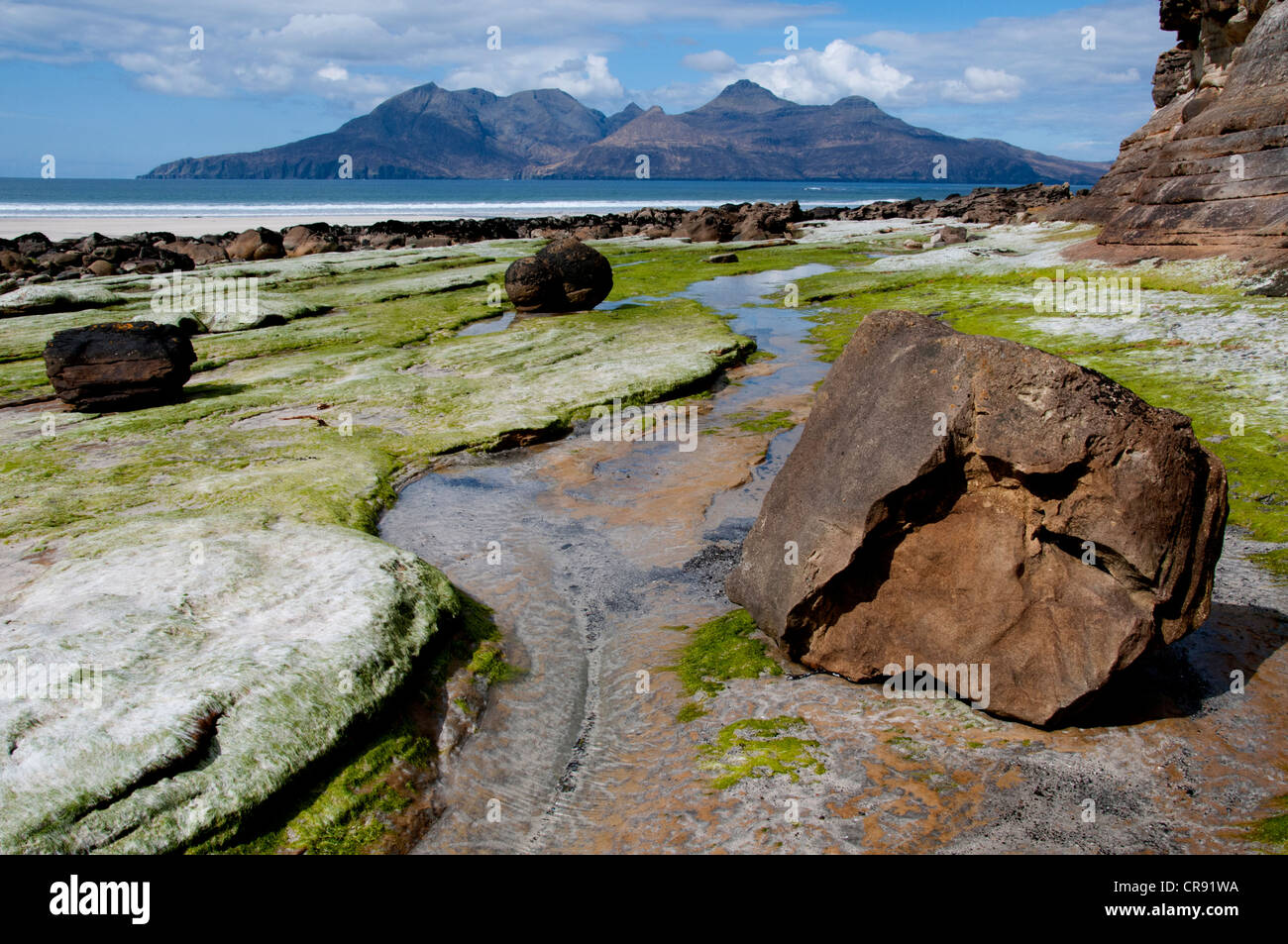 a landscape of bay of laig isle of eigg with the isle of rum in the ...