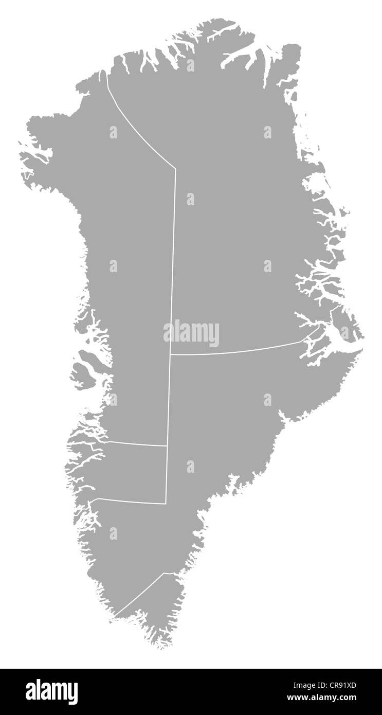 Political map of Greenland with the several municipalities Stock Photo ...