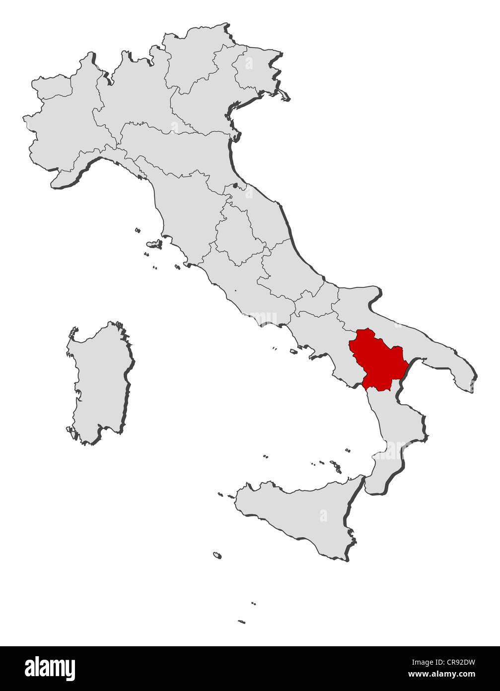 Political map of Italy with the several regions where Basilicata is ...
