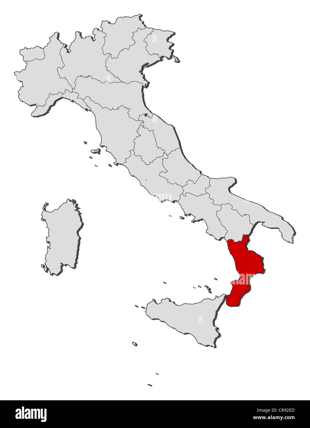 Political map of Italy with the several regions where Calabria is ...