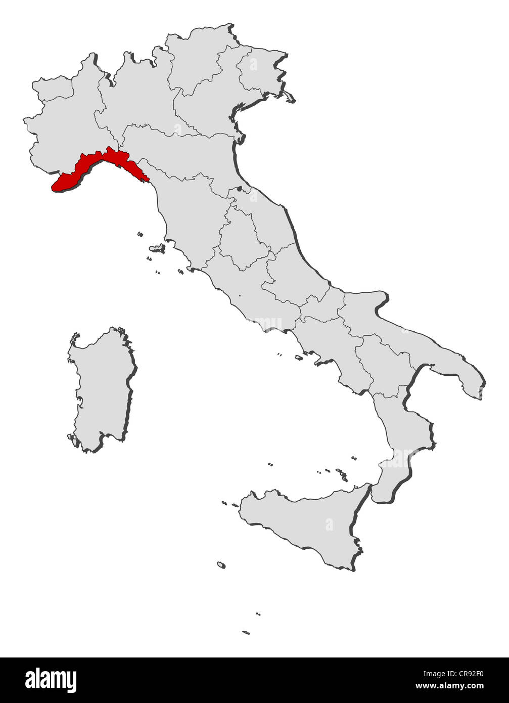 Political map of Italy with the several regions where Liguria is ...