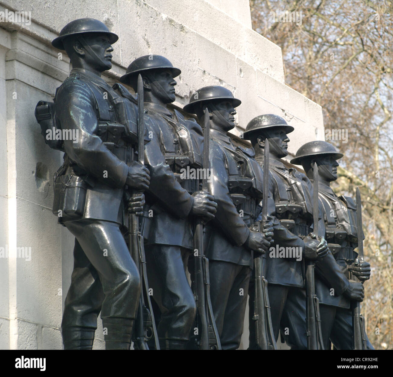 Guards Memorial with five bronze guards at Horse Guards Parade London ...