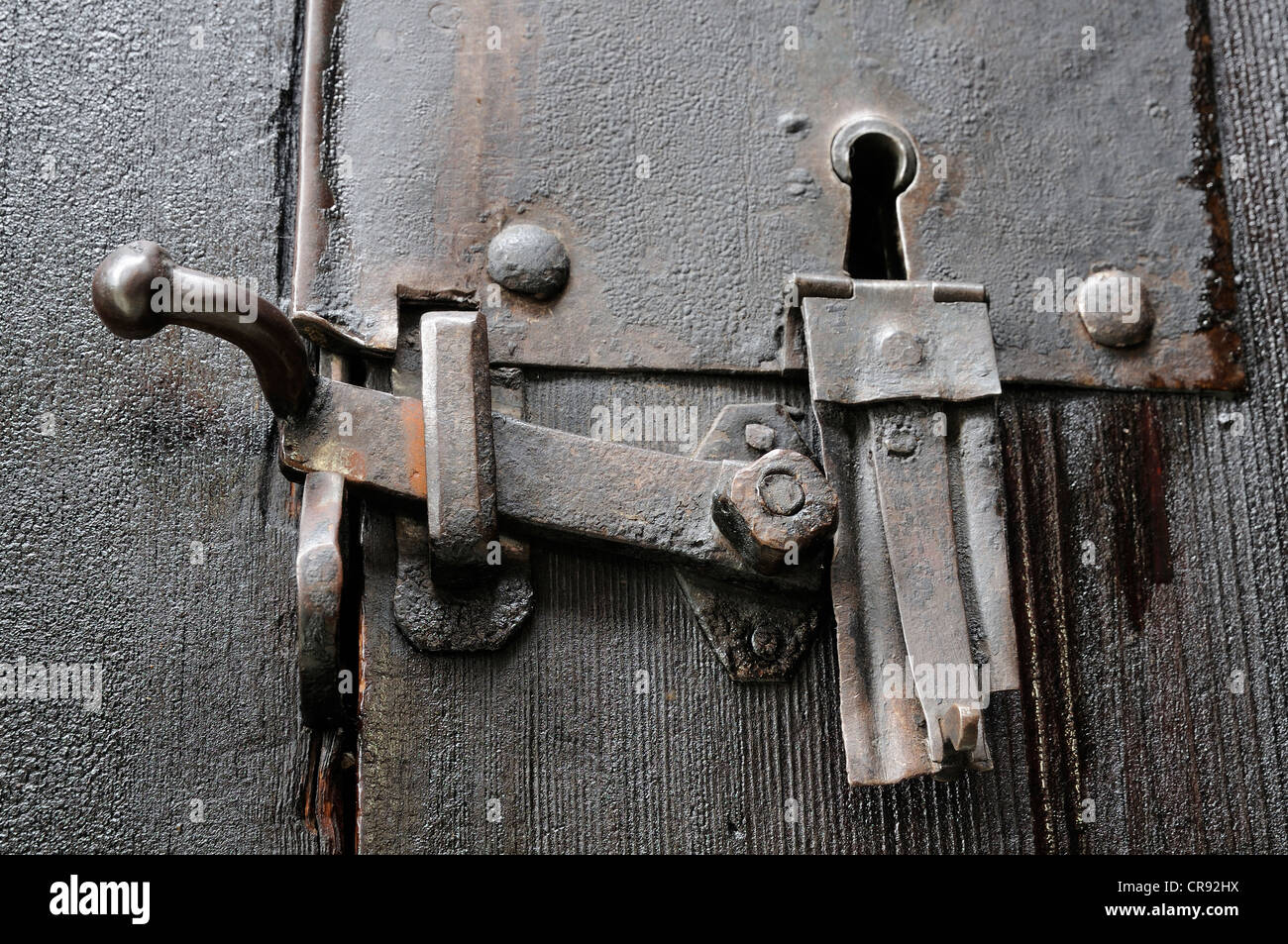 Door lock of an old wooden church, Lom, Norway, Scandinavia, Europe ...