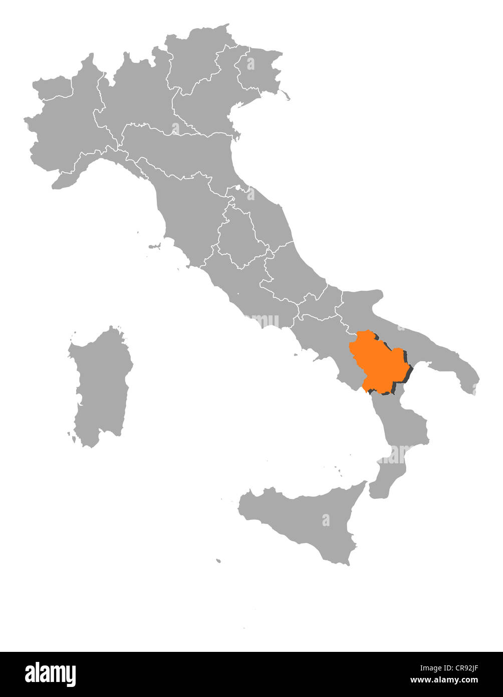 Political map of Italy with the several regions where Basilicata is ...