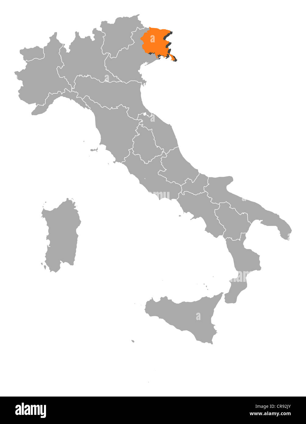Political map of Italy with the several regions where Friuli-Venezia ...
