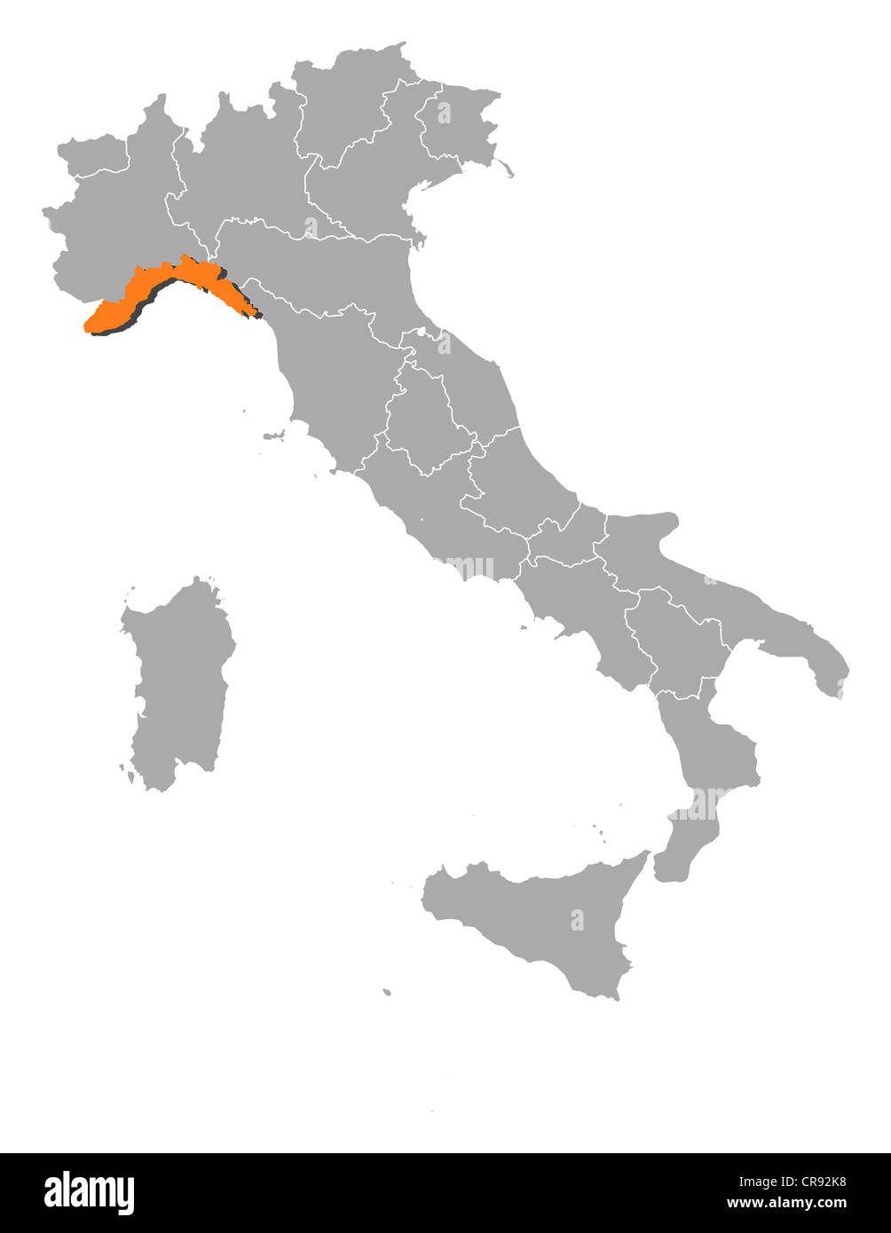 Political map of Italy with the several regions where Liguria is ...