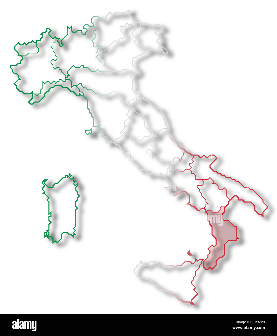 Political map of Italy with the several regions where Calabria is ...