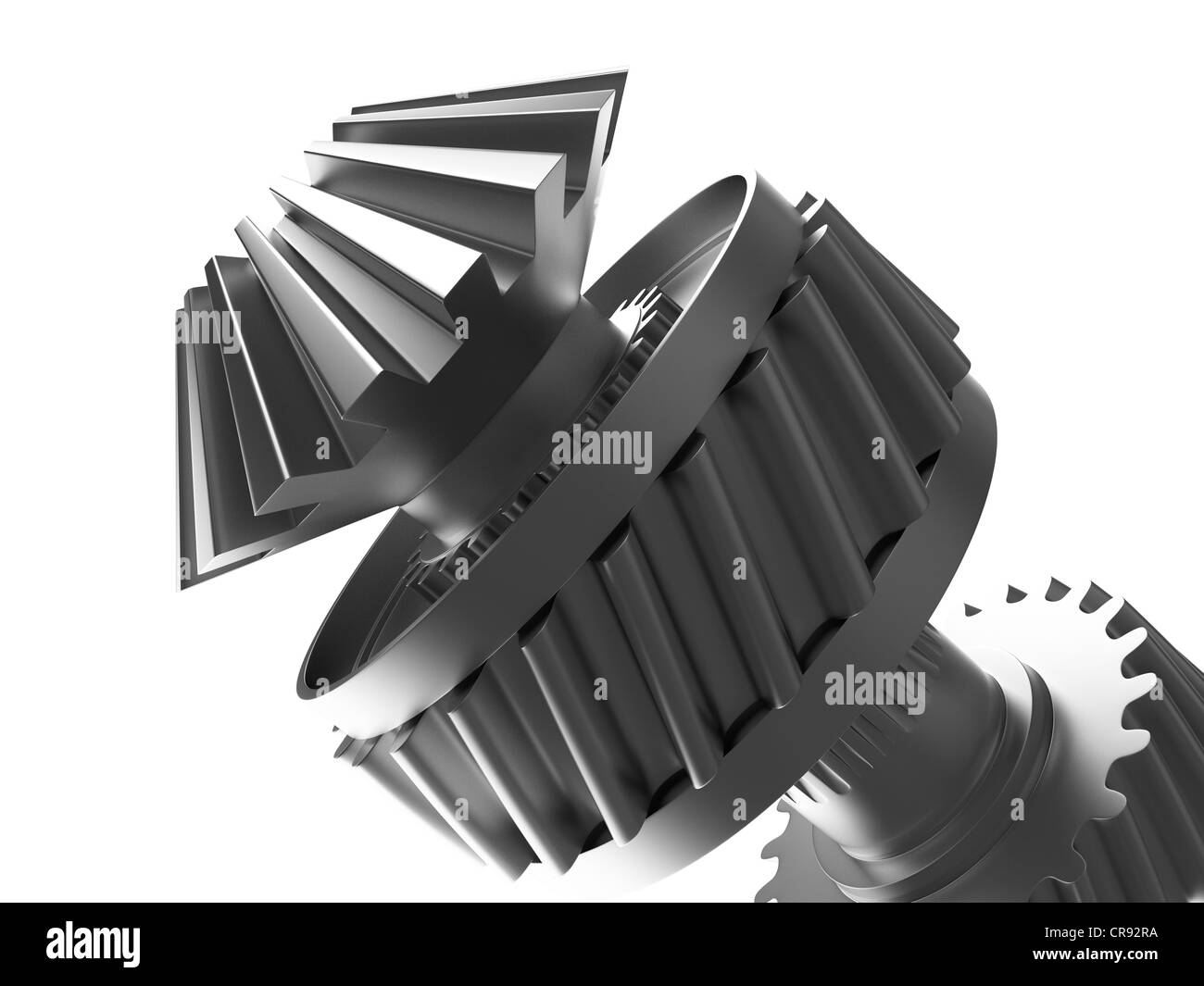 3d illustration of cogs on a metal cogwheel which transmit torque when ...