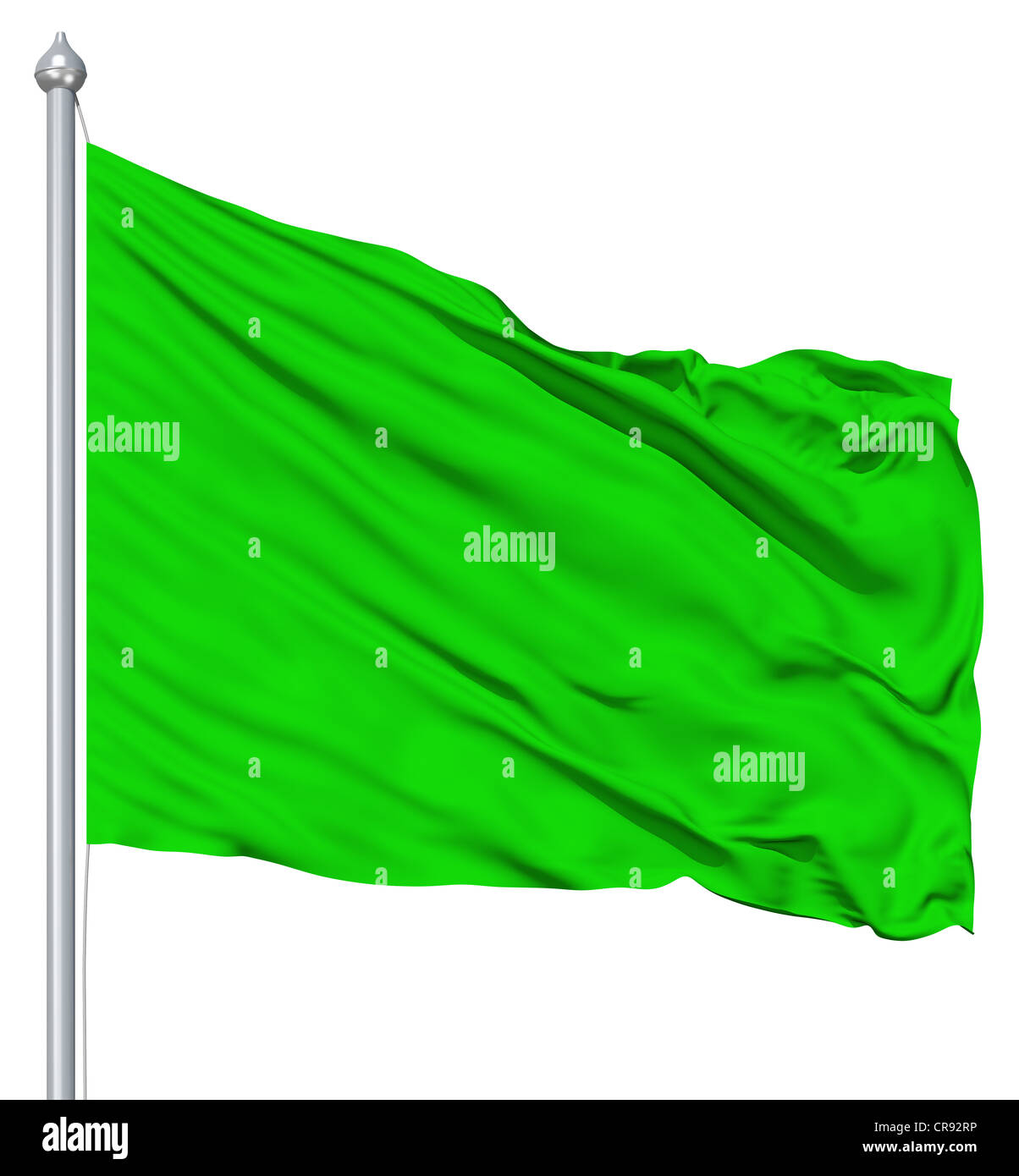 Green blank flag with flagpole waving in the wind against white ...