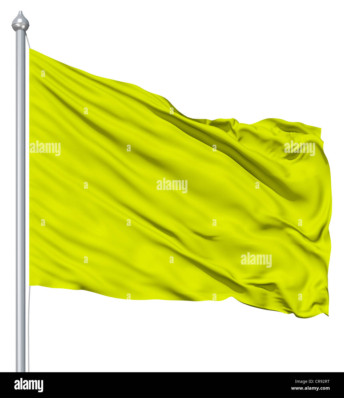 Green blank flag with flagpole waving in the wind against white ...