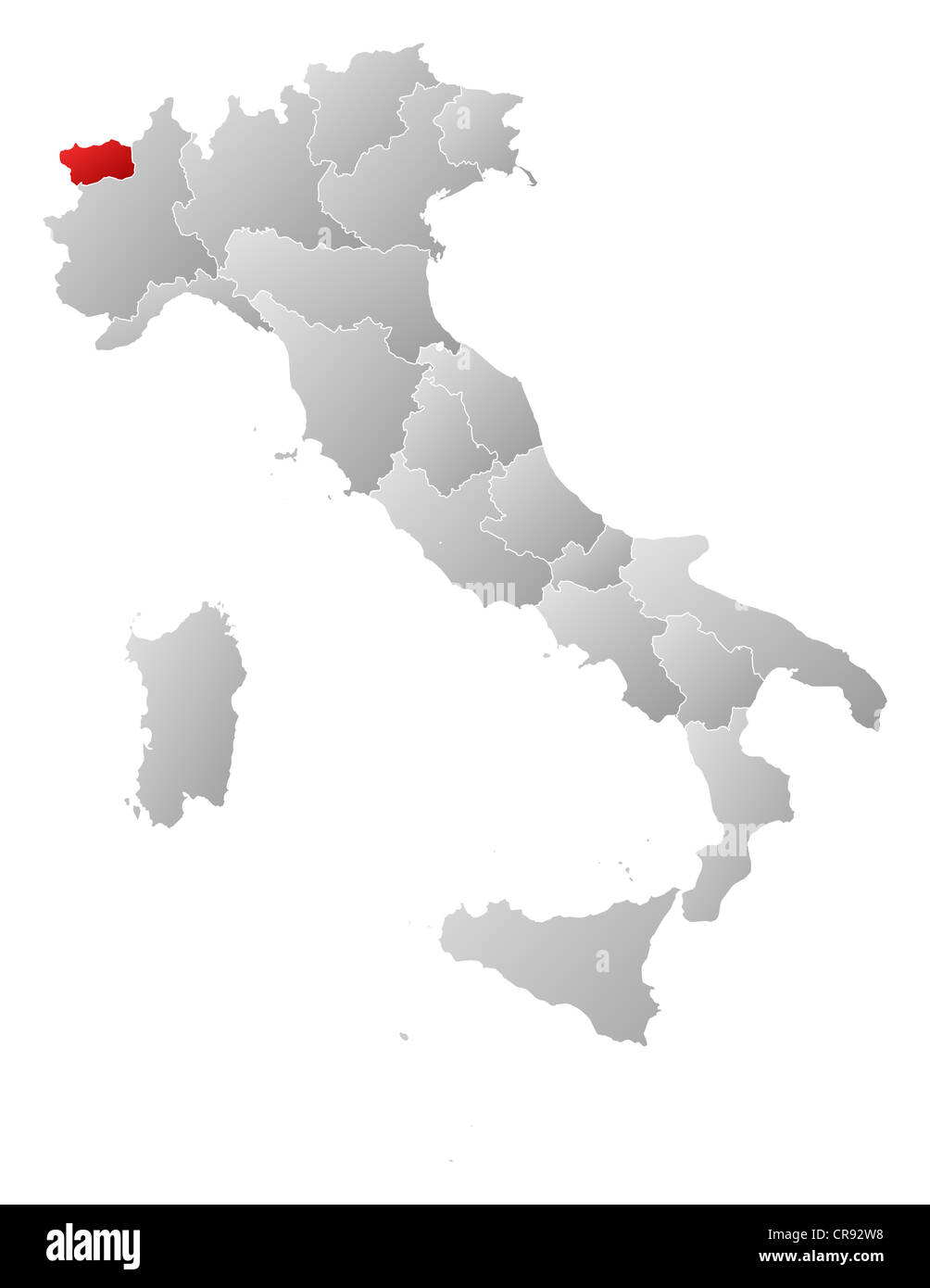 Political map of Italy with the several regions where Aosta Valley is ...
