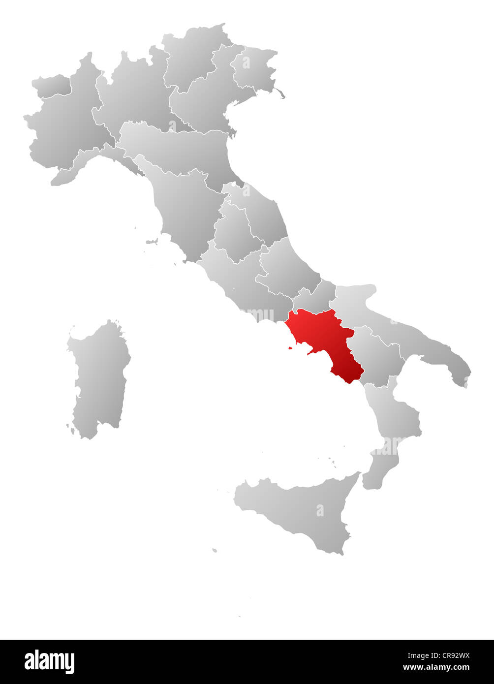 Political map of Italy with the several regions where Campania is ...