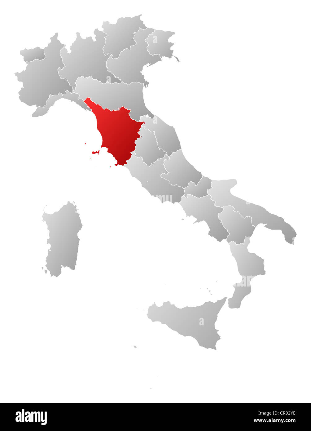 Political map of Italy with the several regions where Tuscany is ...