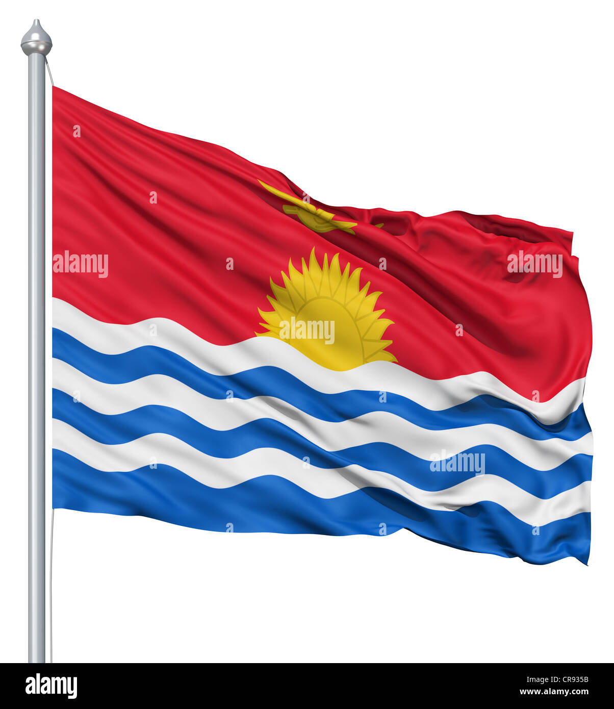 Flag of Kribati with flagpole waving in the wind against white ...