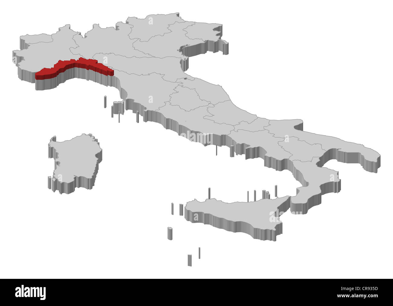 Political map of Italy with the several regions where Liguria is ...