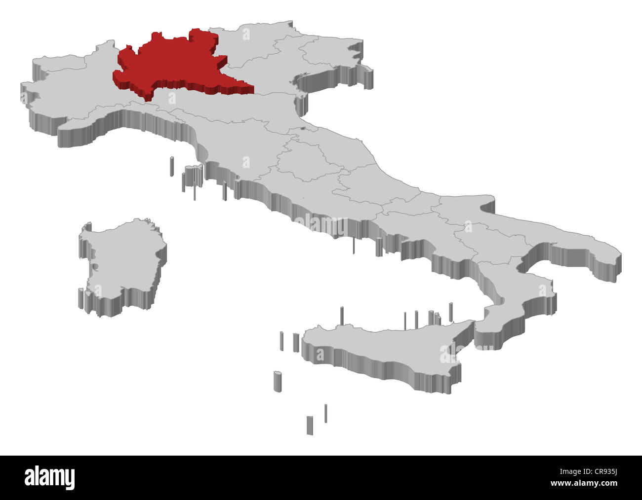 Political map of Italy with the several regions where Lombardy is ...
