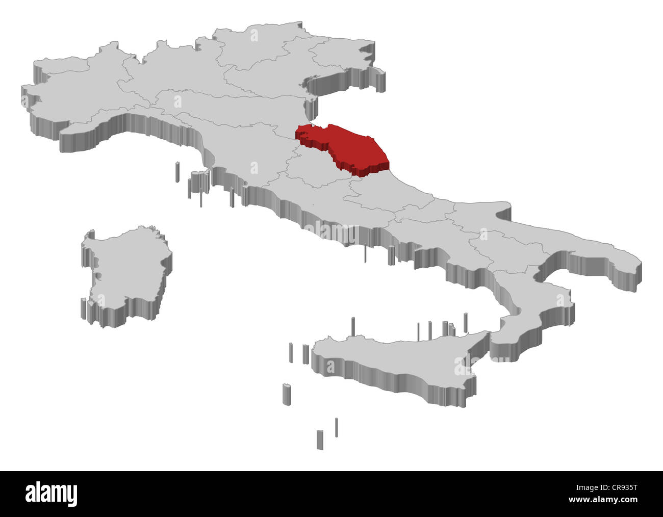 Political map of Italy with the several regions where Marche is ...