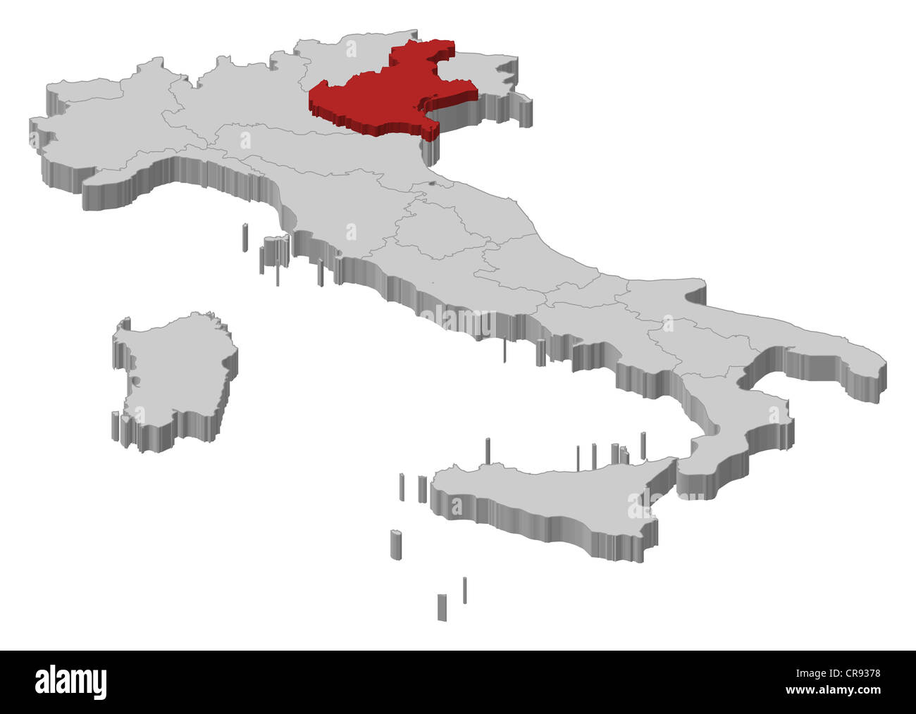 Political map of Italy with the several regions where Veneto is ...