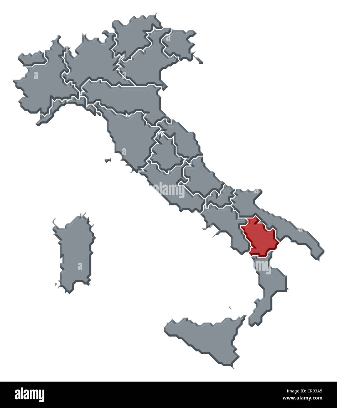 Political map of Italy with the several regions where Basilicata is ...