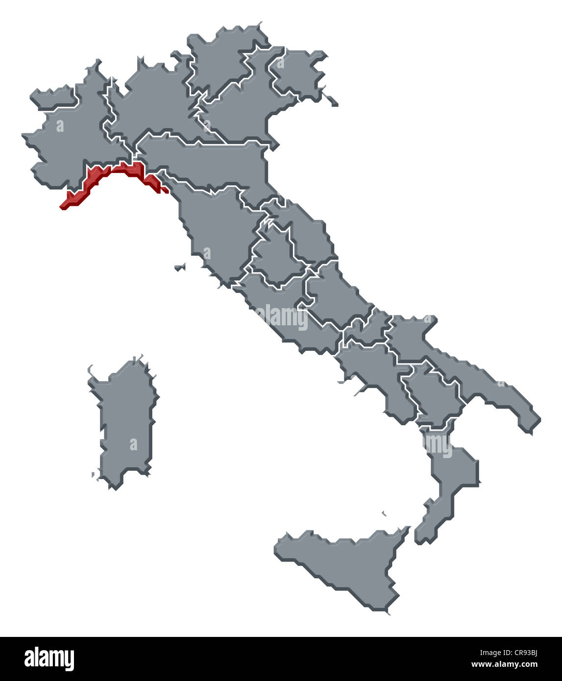 Political map of Italy with the several regions where Liguria is ...