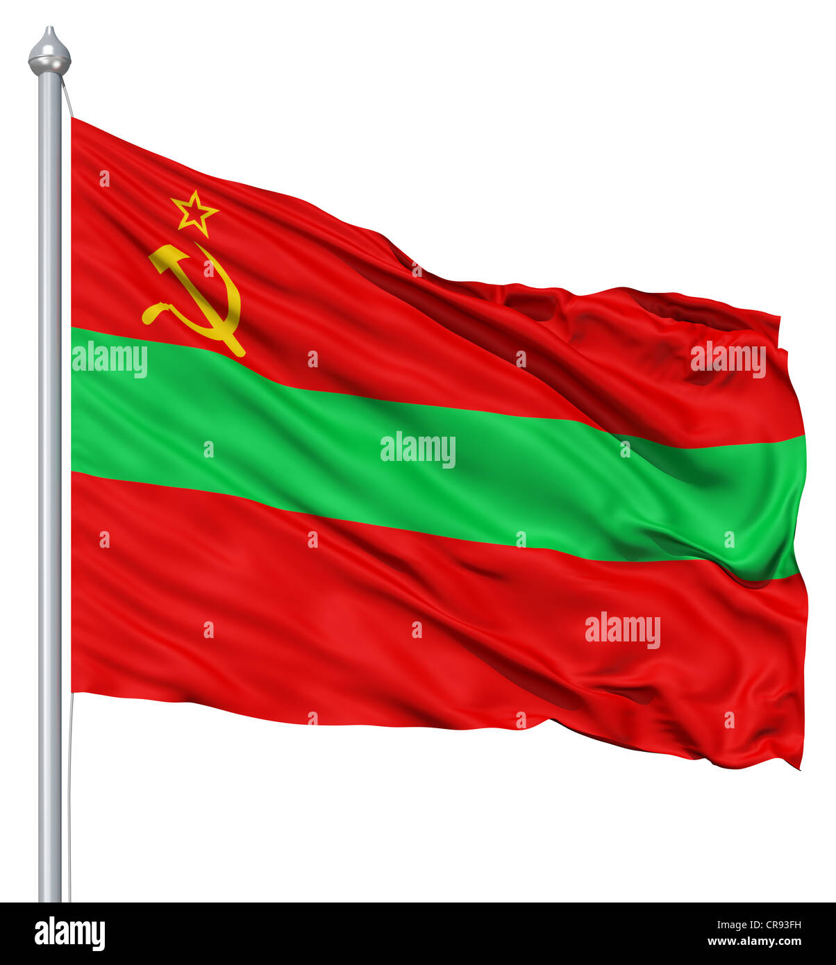 Flag of tria State with flagpole waving in the wind against white ...