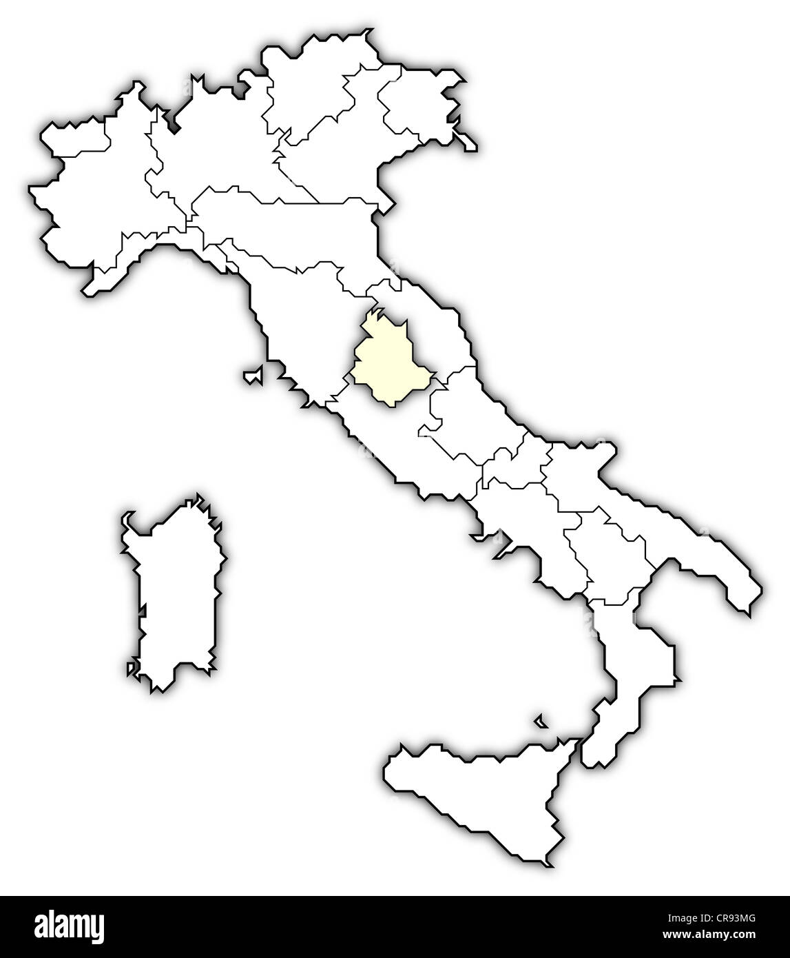Political map of Italy with the several regions where Umbria is ...