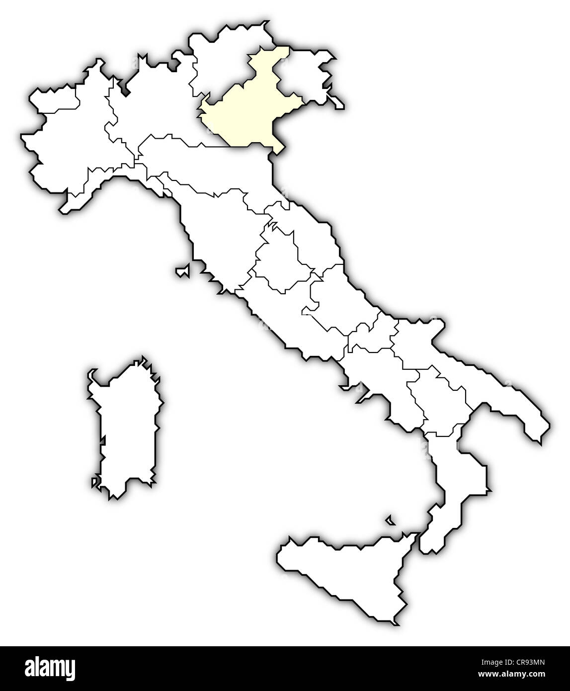 Political map of Italy with the several regions where Veneto is ...