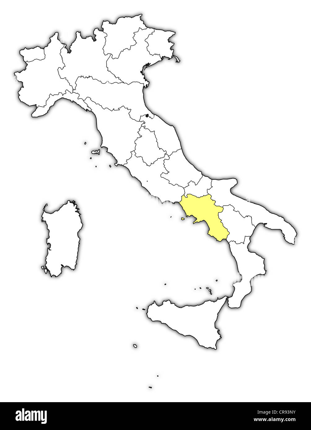 Political map of Italy with the several regions where Campania is ...