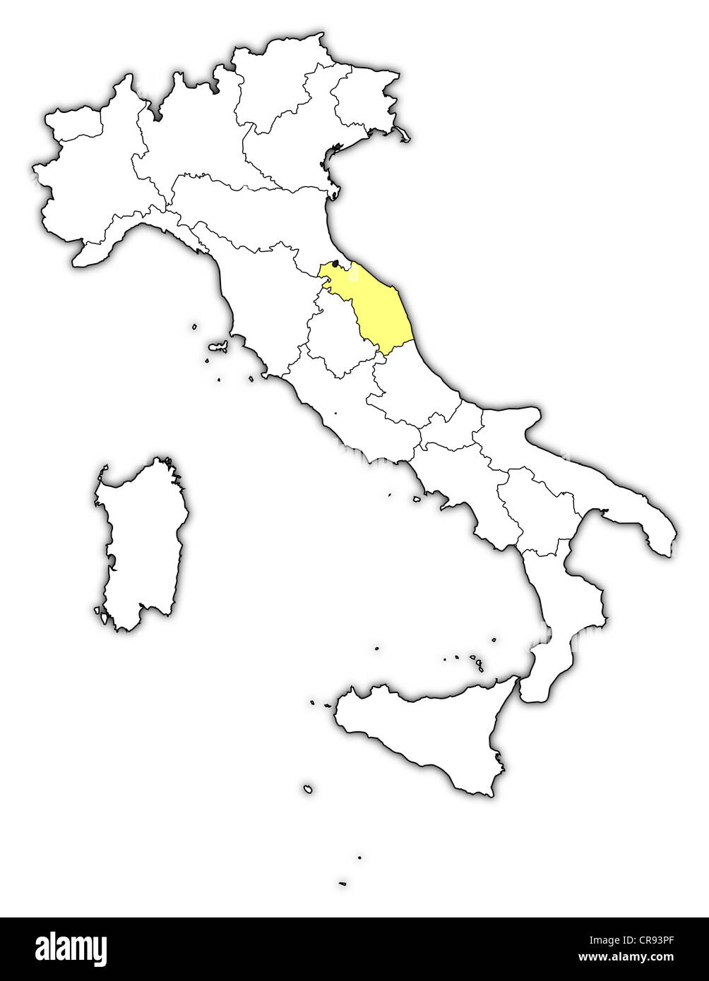 Political map of Italy with the several regions where Marche is ...