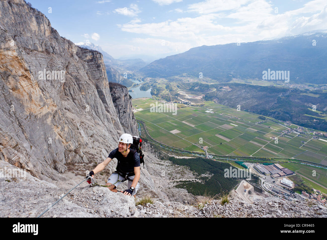 Climber climbing the Che Guevara climbing route on Monte Casale in ...