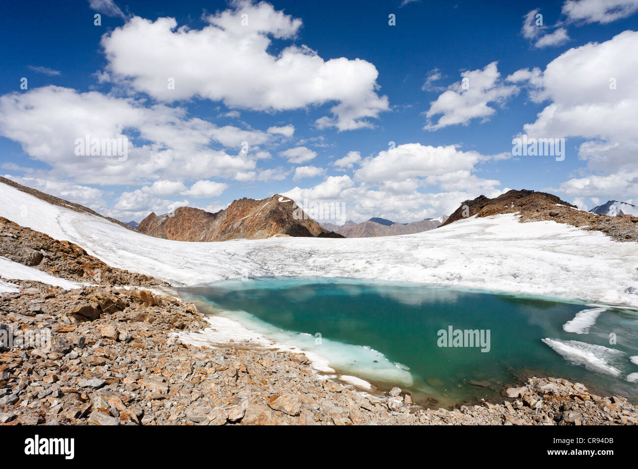 Overlooking the glacier lake while descending just below the summit of ...