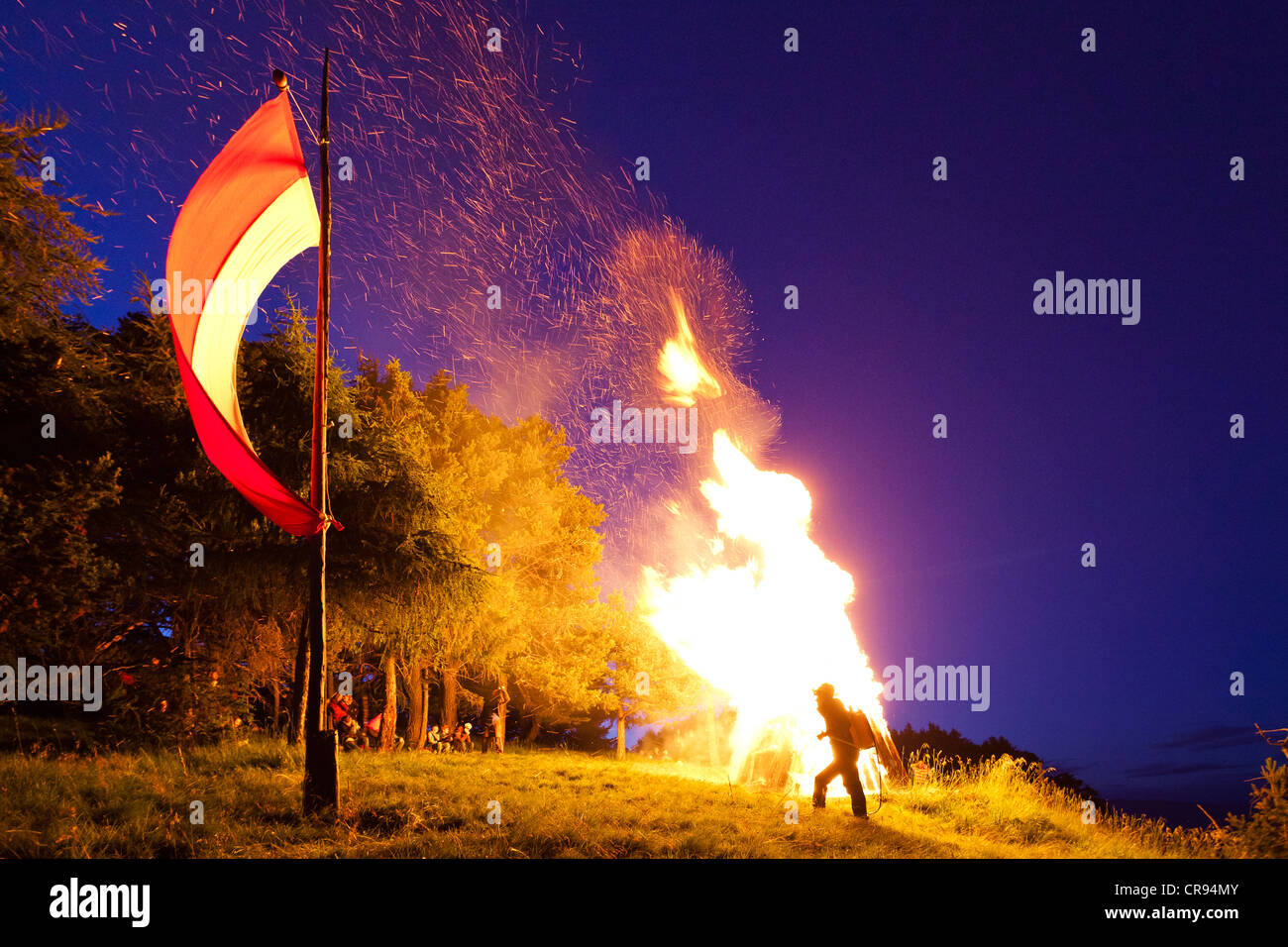 Fire on Kleiner Penegal mountain above Kaltern, Sacred Heart-Fire, with ...
