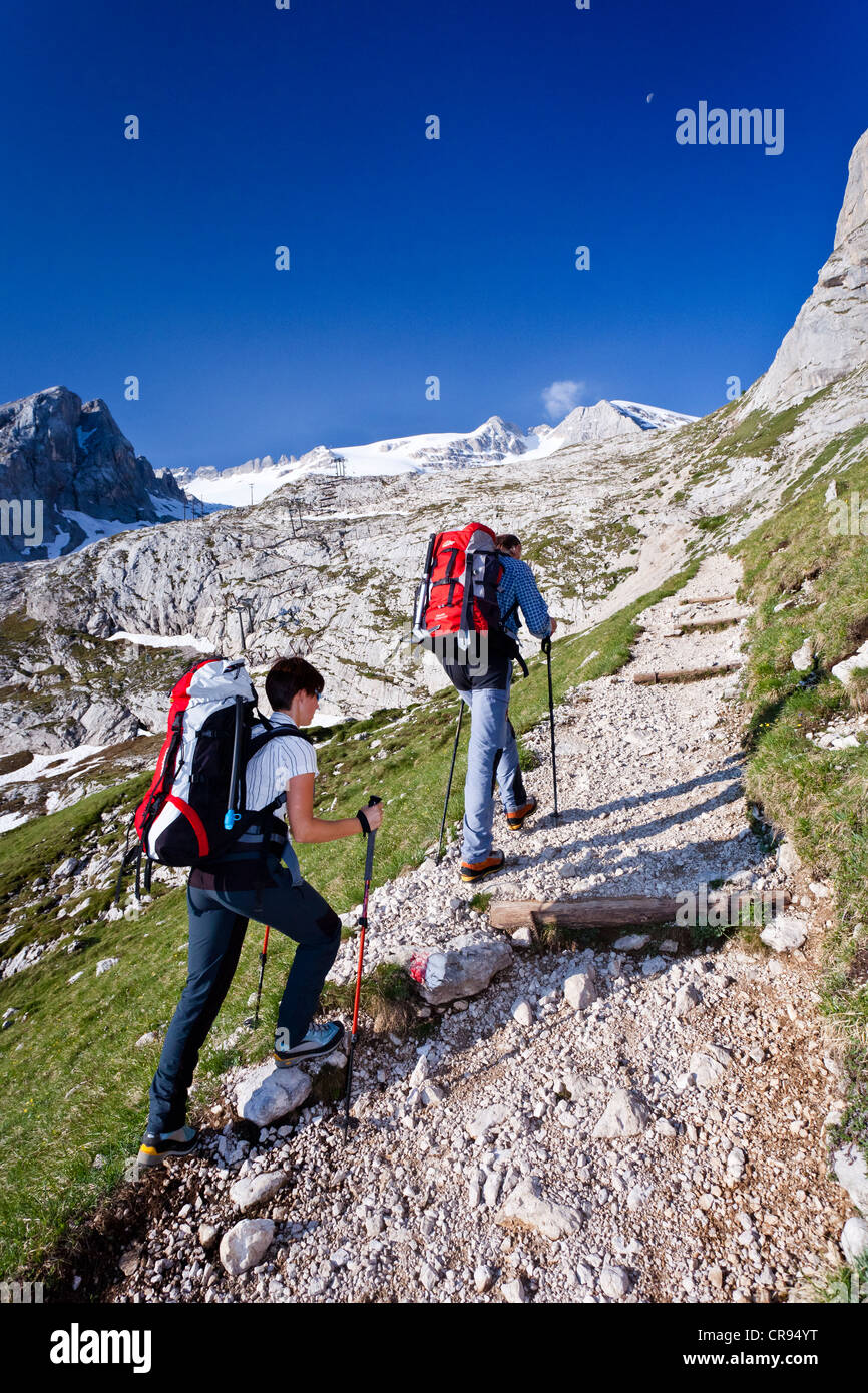 Climbers ascending the Marmolada, via ferrata, west ridge, Marmolada at ...