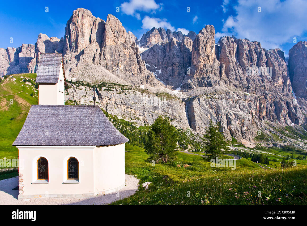 On the Gardena Pass, Sella massif at the back, Dolomites, province of ...